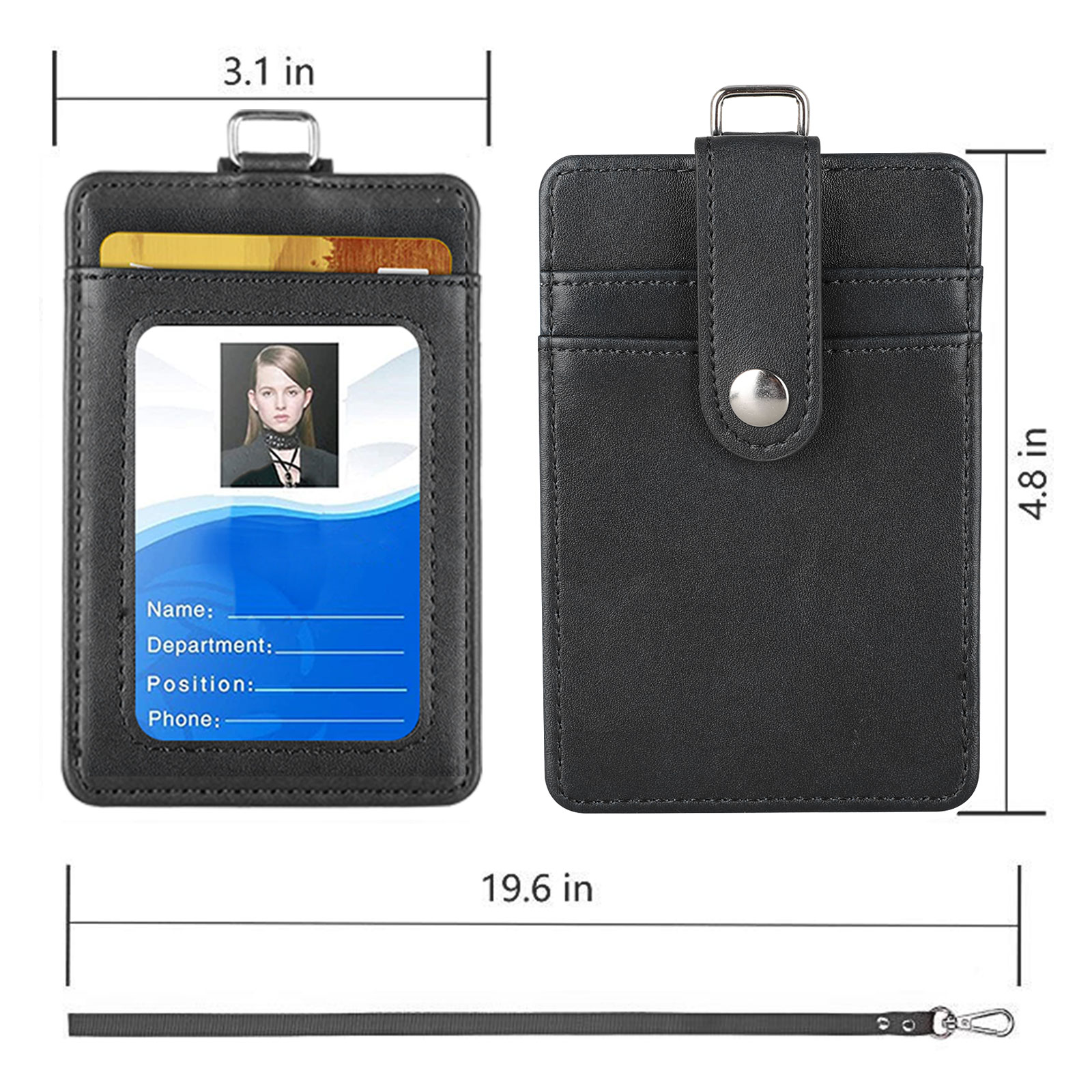 ID Badge Card Holder Vertical Clip Neck Strap Lanyard Necklace Case PU ...