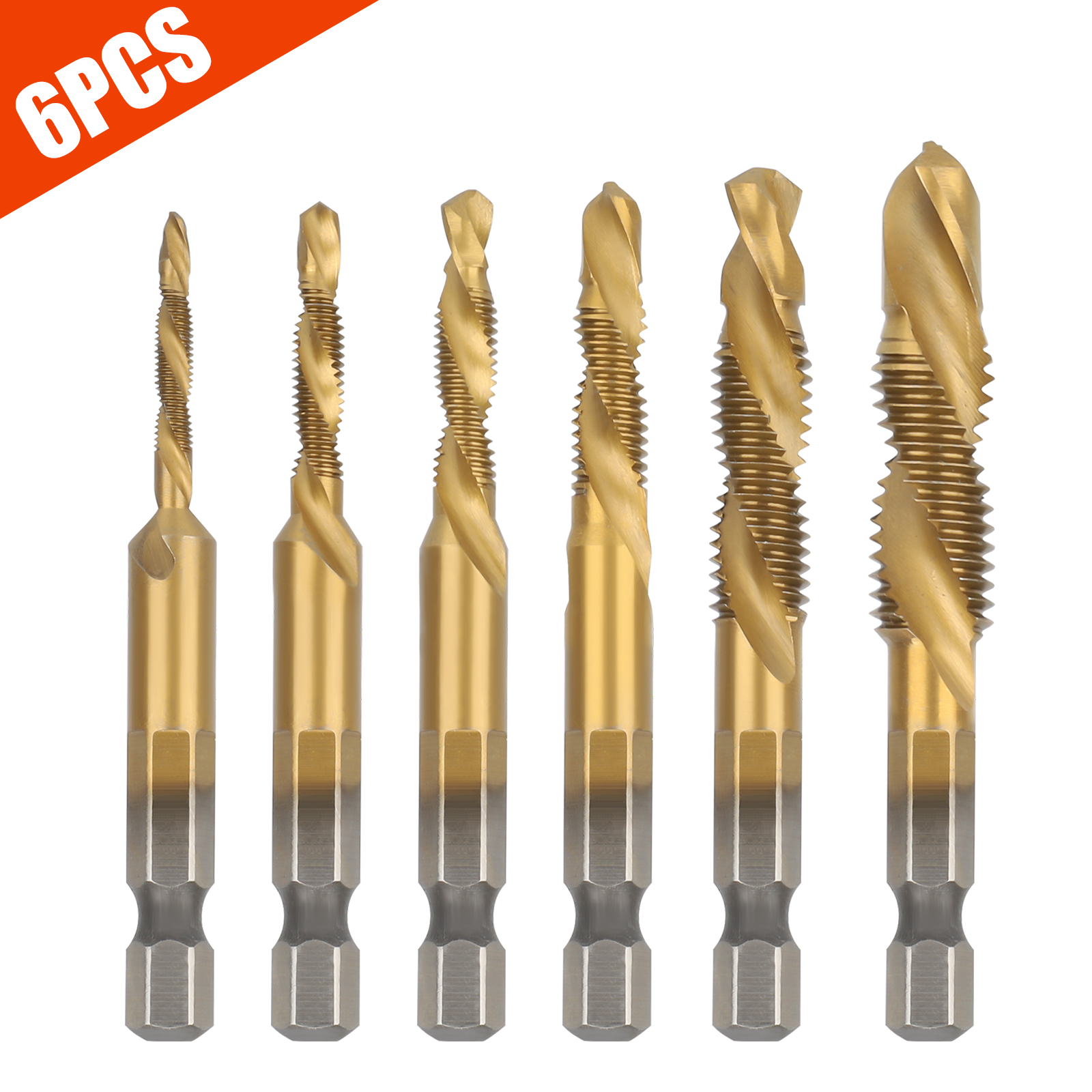 12/6Pcs HSS 1/4inch Hex Shank Screw Thread Tap Drill Bit Combination ...