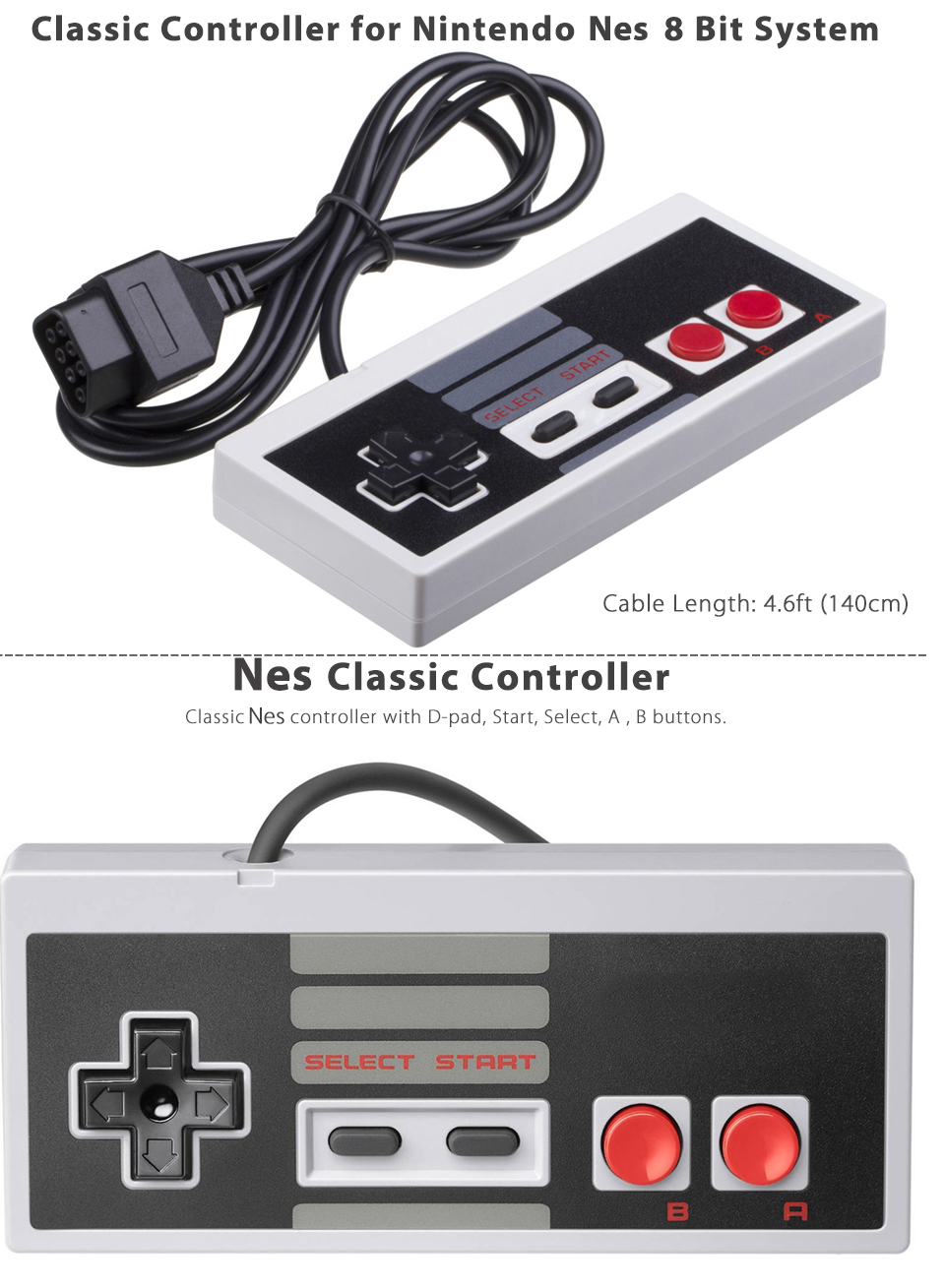 2 PCS Classic Gaming Controller Gamepad For Nintendo NES 8 Bit System ...