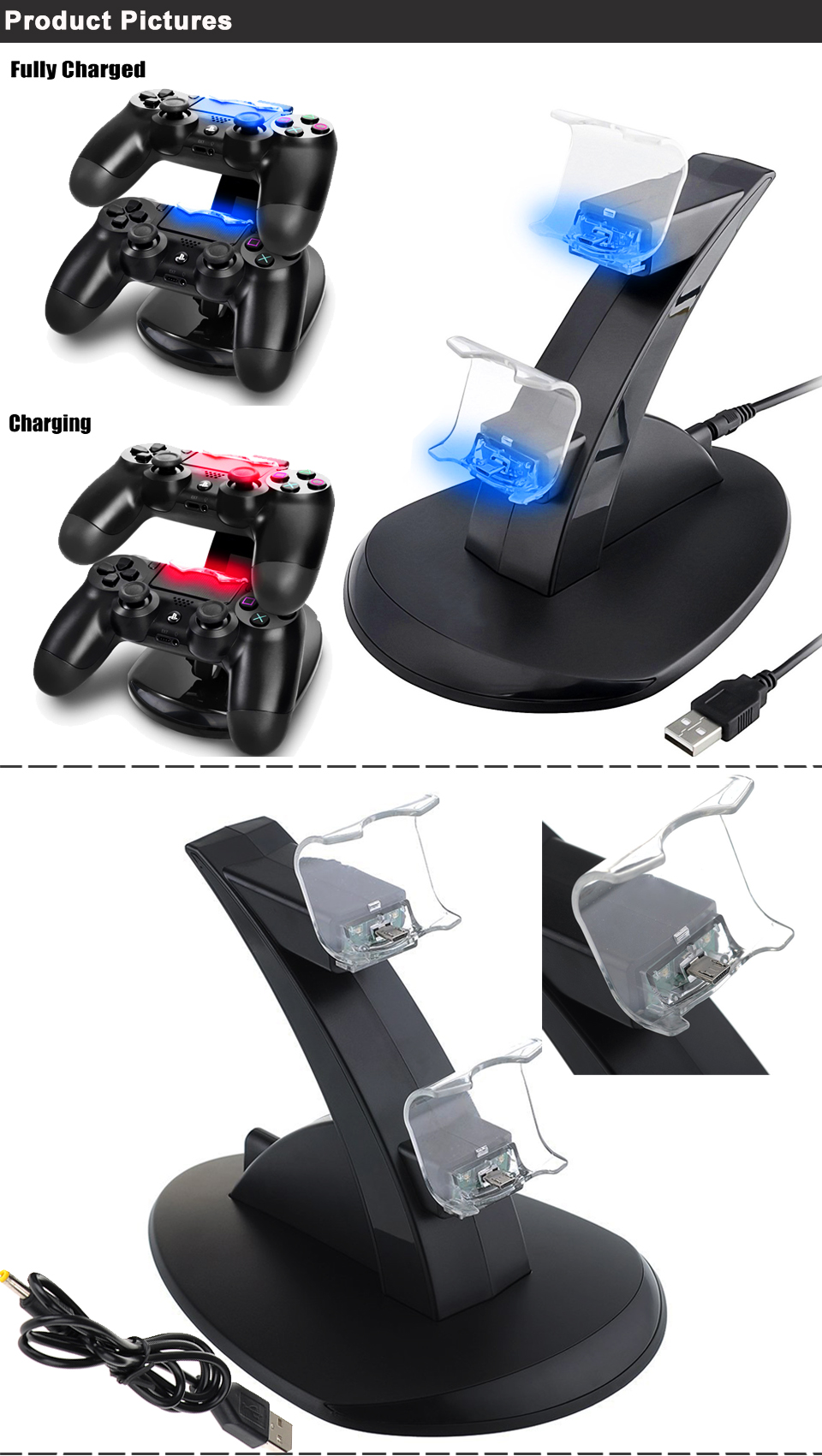 LED Dual Fast Charger Dock USB Charging Stand Station For Sony PS4 ...